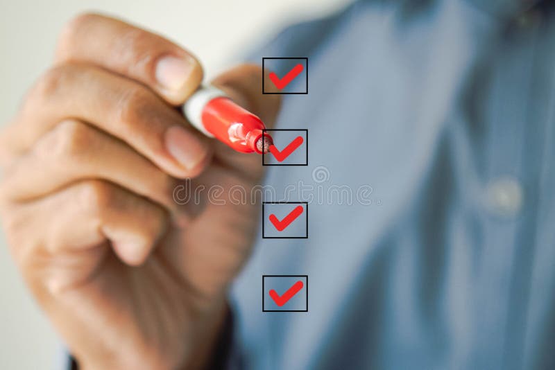 Checklist Concept, Businessman Checking Mark on the Check Boxes Using ...