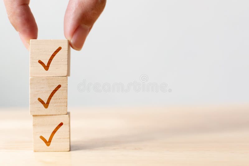 Check Mark on Wooden Blocks on Table with Copy Space Stock Photo ...
