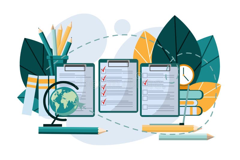 Checklist Concept. Clock, Globe, Pencils, Folders and Books. Successful ... Checklist Concept. Clock, Globe, Pencils, Folders and Books. Successful ...