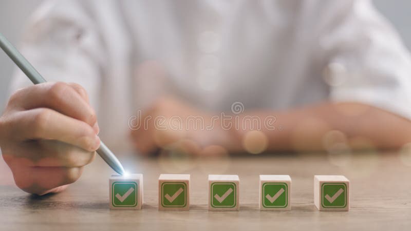 Checklist Concept, Hand Holding Stylus Pen Checking Mark on Checkboxes ...