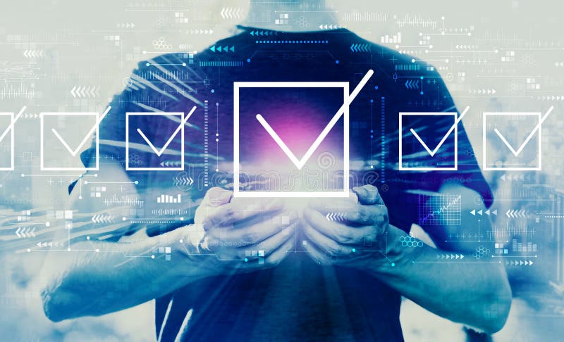 Checklist Concept with Person Using a Smartphone at Night Stock Image ...