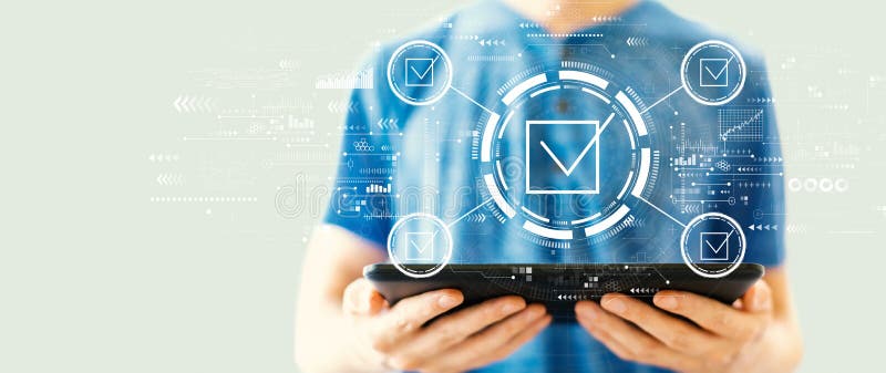 Checklist Concept with Man Using a Tablet Stock Image - Image of icon ...