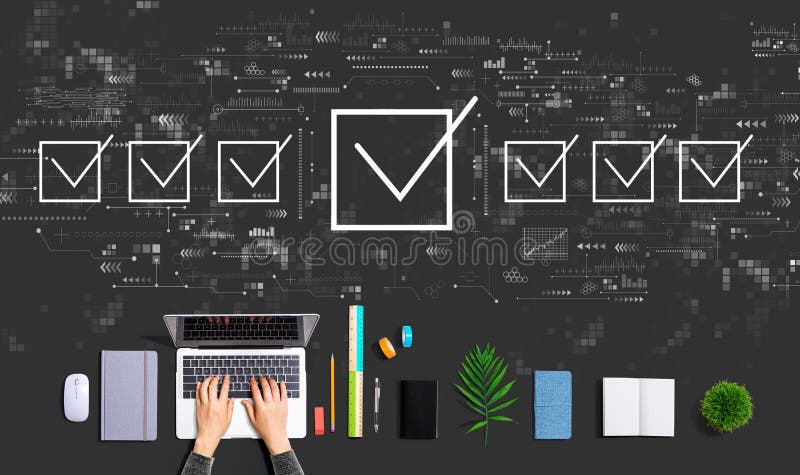 Checklist Concept with Person Using a Laptop Stock Illustration ...