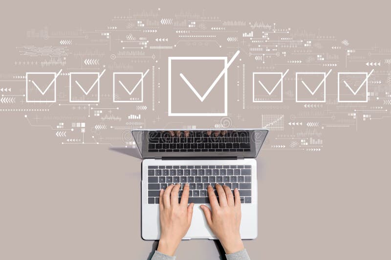 Checklist Concept with Person Using Laptop Stock Illustration ...