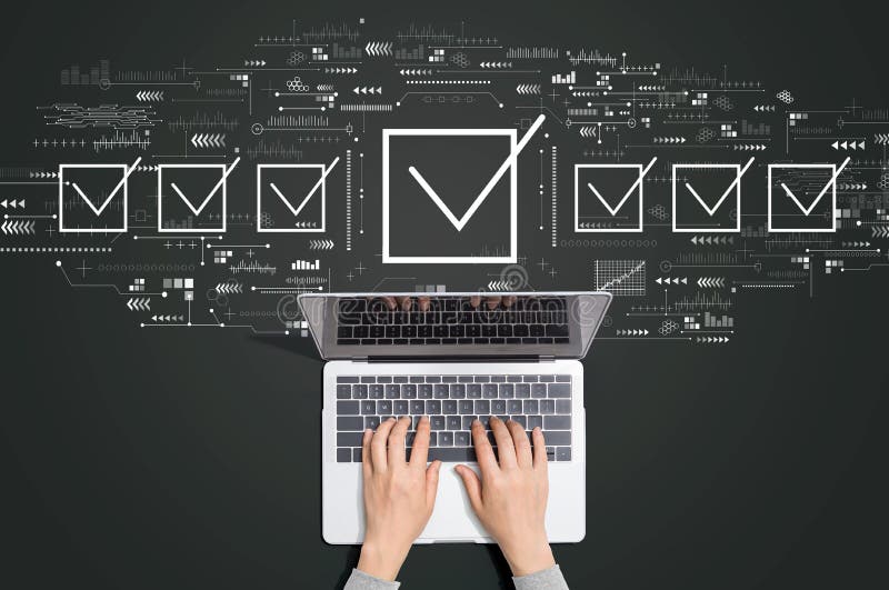 Checklist Concept with Person Using Laptop Stock Illustration ...