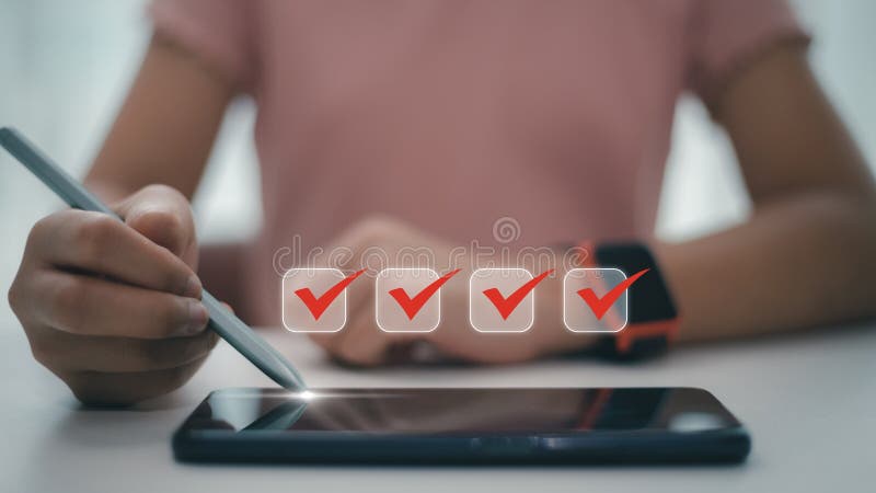 Checklist Concept, Validation. Women Mark on the Checkbox with a Check ...