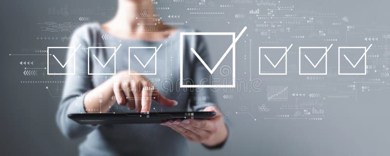 Checklist Concept with Woman Using a Tablet Stock Image - Image of ...