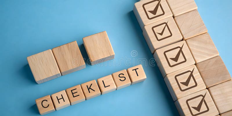 Checklist Concept. Wooden Blocks with the Word Checklist on Blue ...