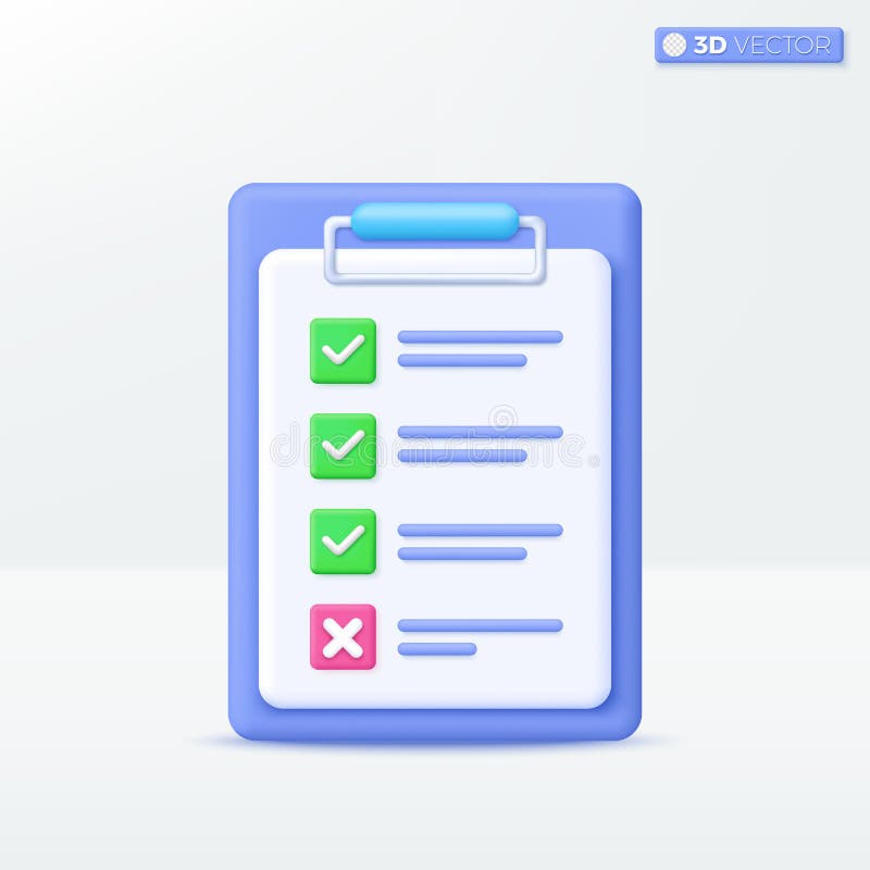 Checklist on 3D Clipboard Paper Icon Symbol. Document in Test Form ...