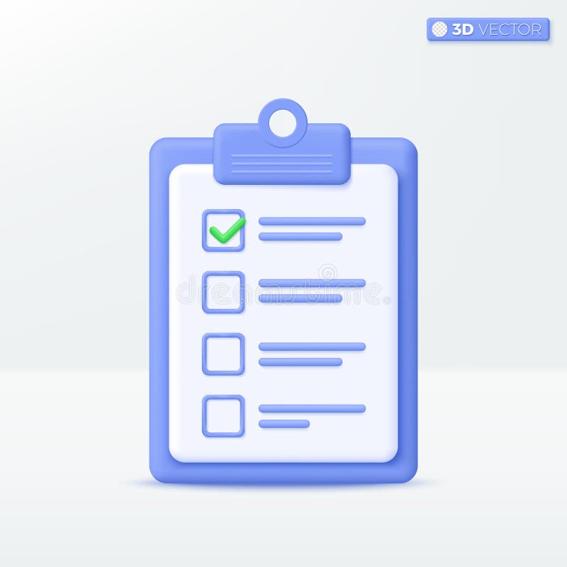 Checklist on 3D Clipboard Paper Icon Symbol. Document in Test Form ...