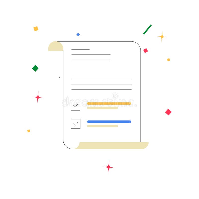 Checklist Document with Completed Tasks in Flat Vector Illustration ...