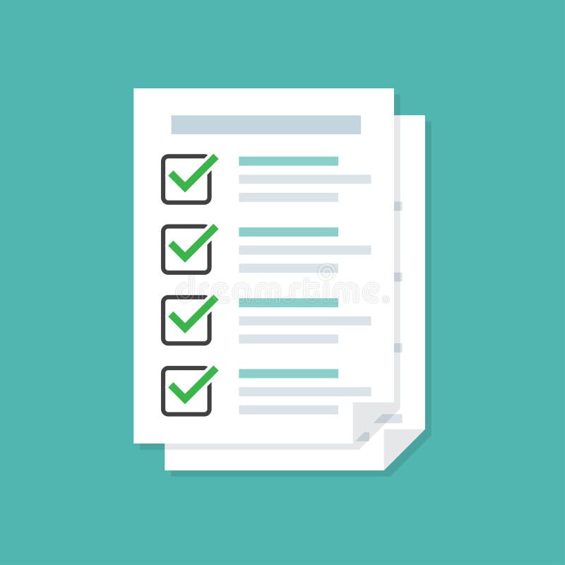Document Checklist Paper Sheets Pile with Tick in a Flat Design Stock ...