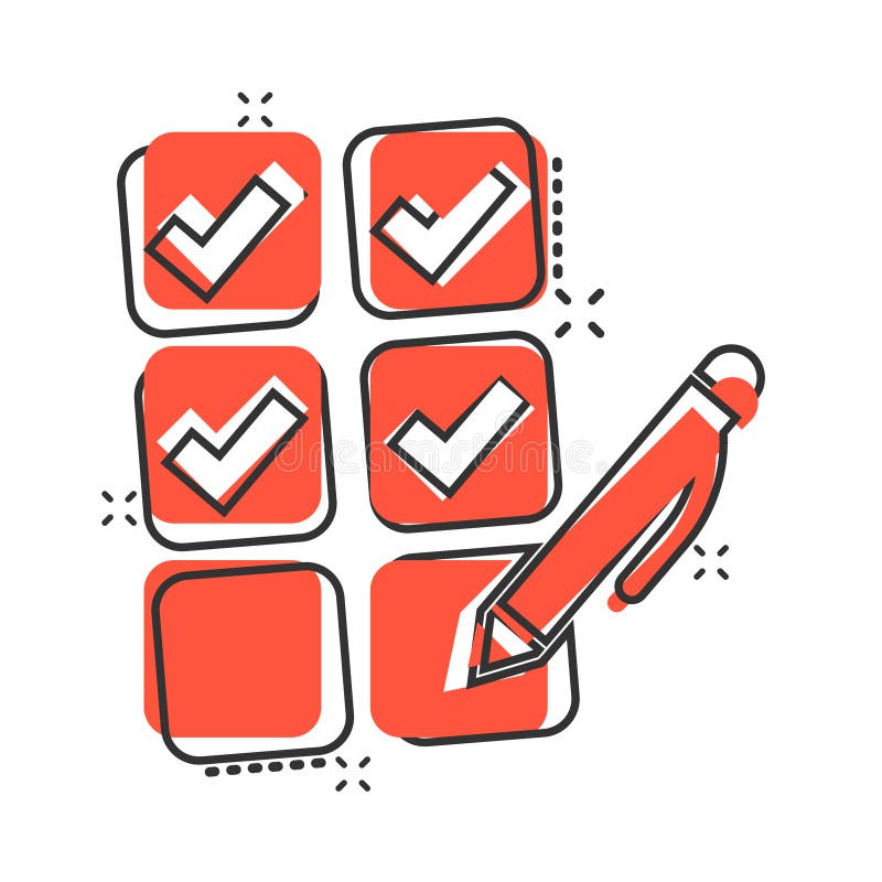 Checklist Document Icon in Comic Style. Survey Cartoon Vector ...
