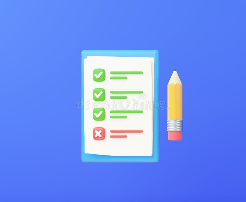 Checklist or Exam List with Pencil. 3d Rendering. Stock Illustration ...