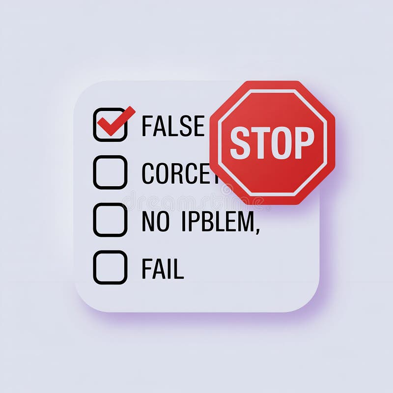 Checklist with False Option and Stop Sign Represents Errors and Failure Stock Illustration ...