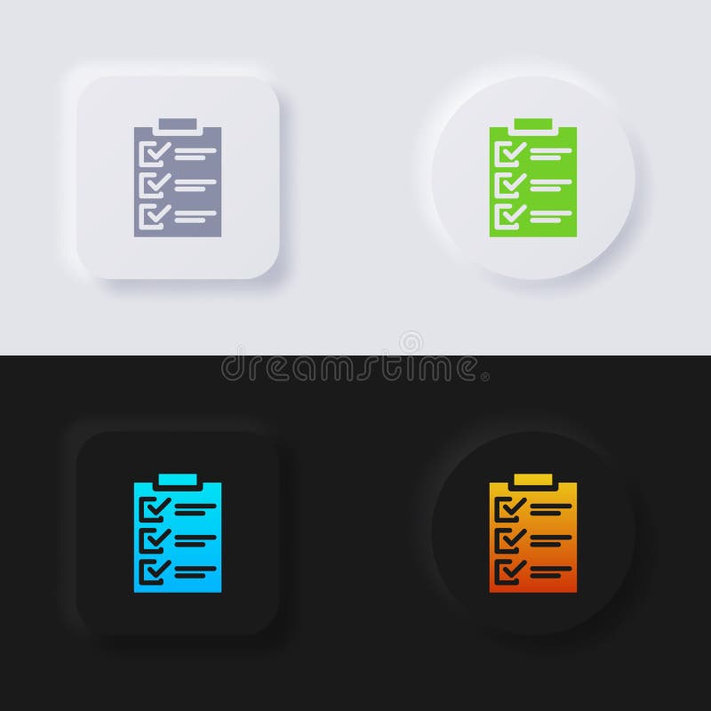 Checklist Form Icon Set, Multicolor Neumorphism Button Soft UI Design. Stock Vector ...