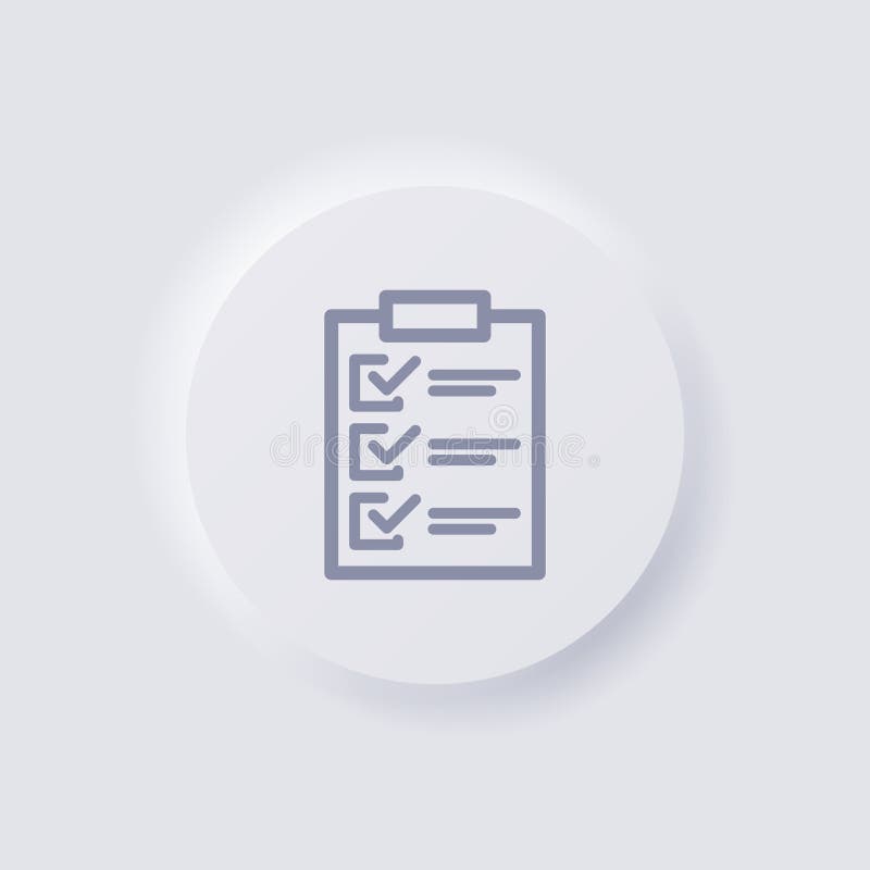 Checklist Form Icon, White Neumorphism Soft UI Design. Stock Vector ...