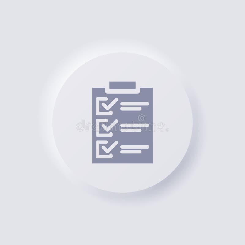 Checklist Form Icon, White Neumorphism Soft UI Design. Stock Vector ...
