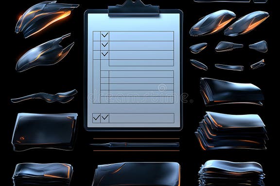 Checklist with Futuristic Forms on Dark Background Stock Illustration ...