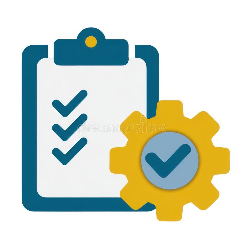 Checklist and Gear Icon Representing Process and Completion Isolated on ...
