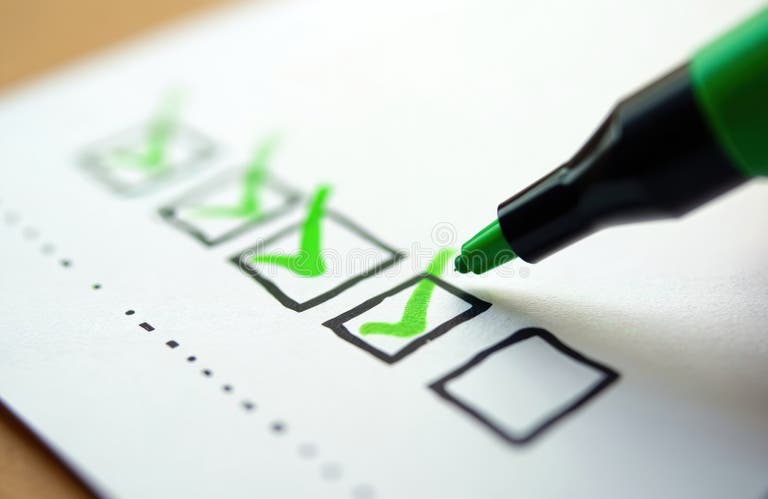 Checklist with Green Marker Marks Boxes. Concept of Completing Tasks ...