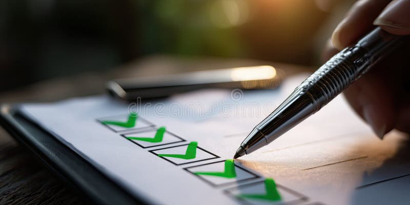 Checklist with Green Ticks Symbolizing Completion and Compliance, Held ...
