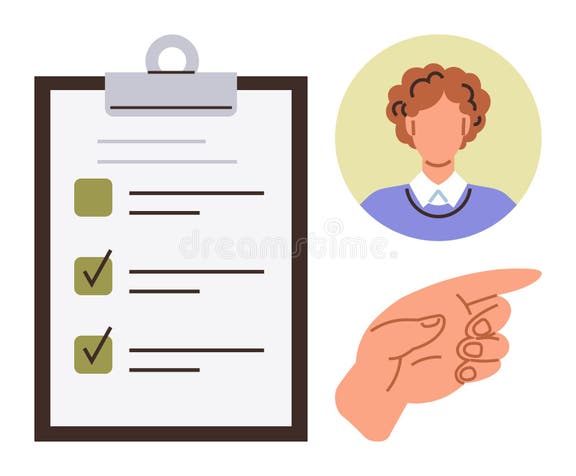 Checklist with Hand Pointing and Profile Avatar Representing Task ...