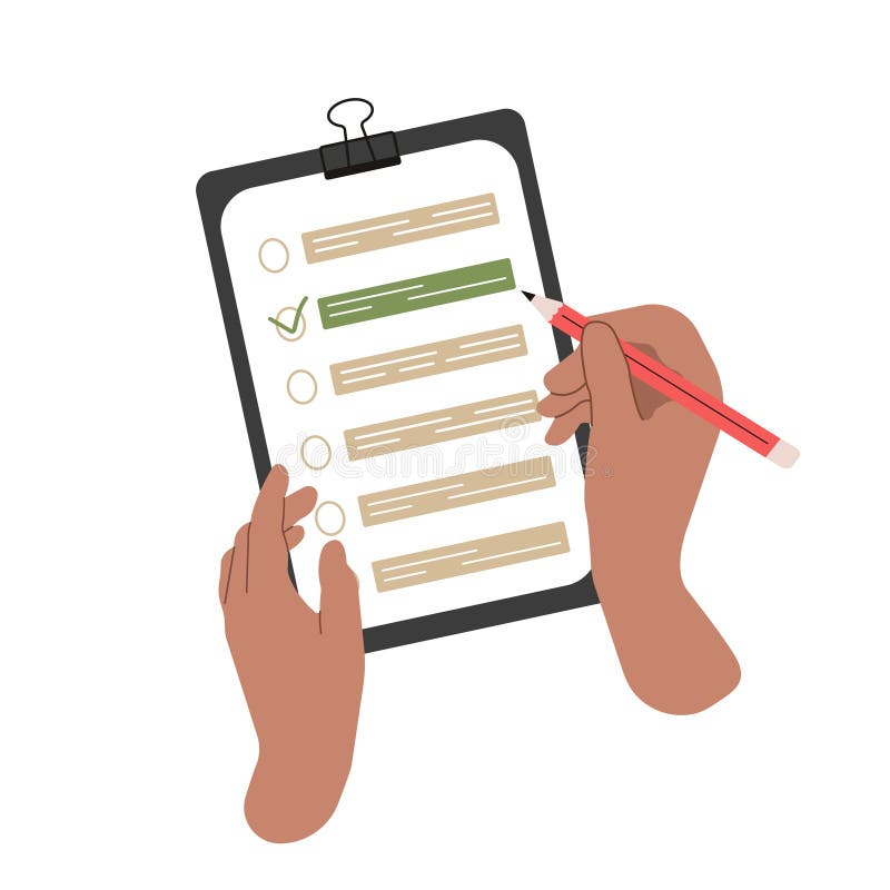 Checklist. Hands Marking a Check Mark with a Pencil on a Paper ...