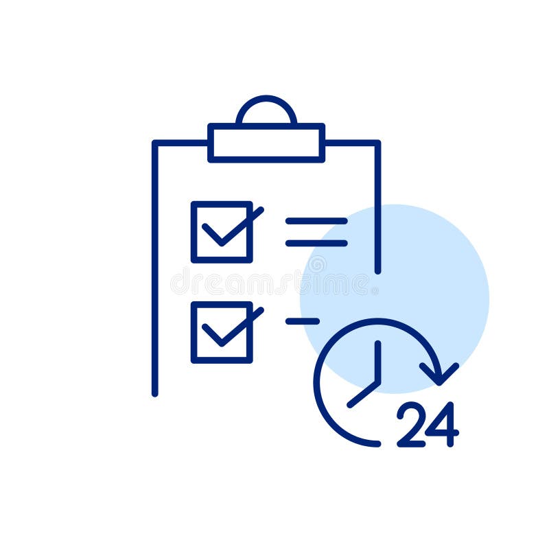 Checklist and 24 Hours Symbol. Round the Clock Task Management and ...