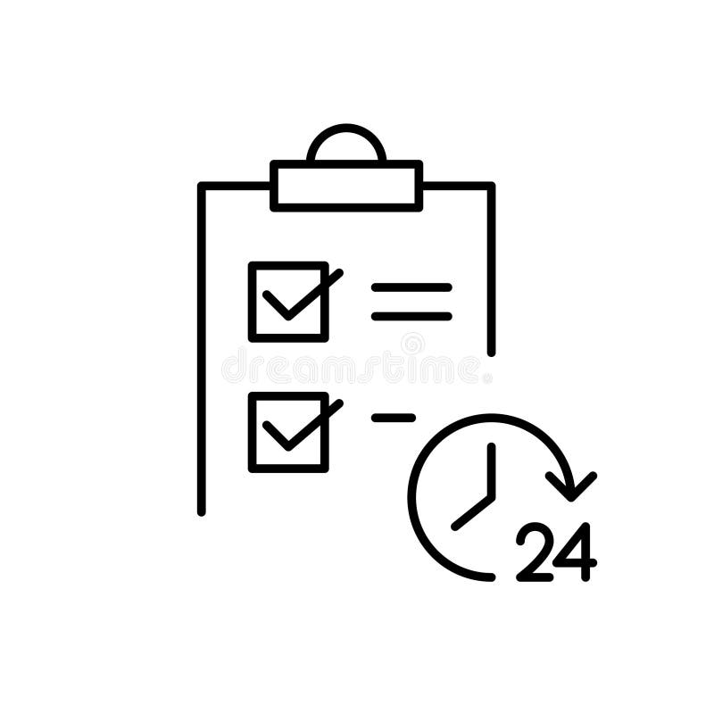 Checklist and 24 Hours Symbol. Round the Clock Task Management and ...