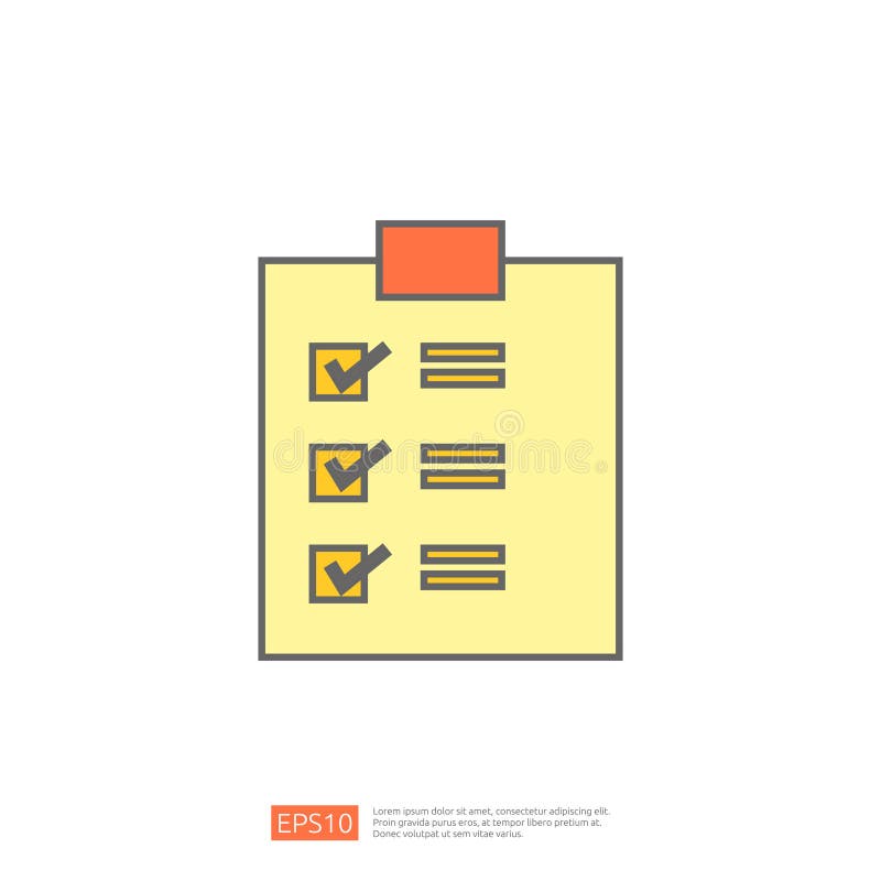 Checklist Icon with Check Marks on a Clipboard. Yellow, Orange and Blue ...