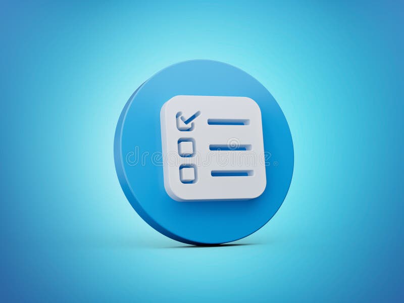 Checklist Icon 3d Isometric Isolated on White Background. Blue Round ...