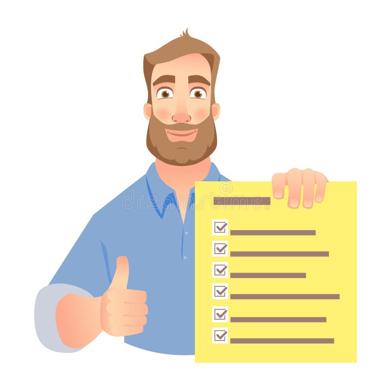 Man holding checklist set stock vector. Illustration of ashamed - 114508882