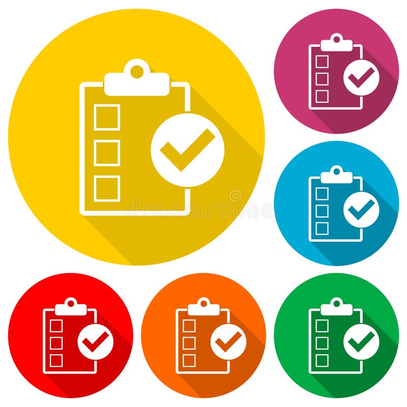 Checklist Icons Set with Long Shadow Stock Vector - Illustration of ...