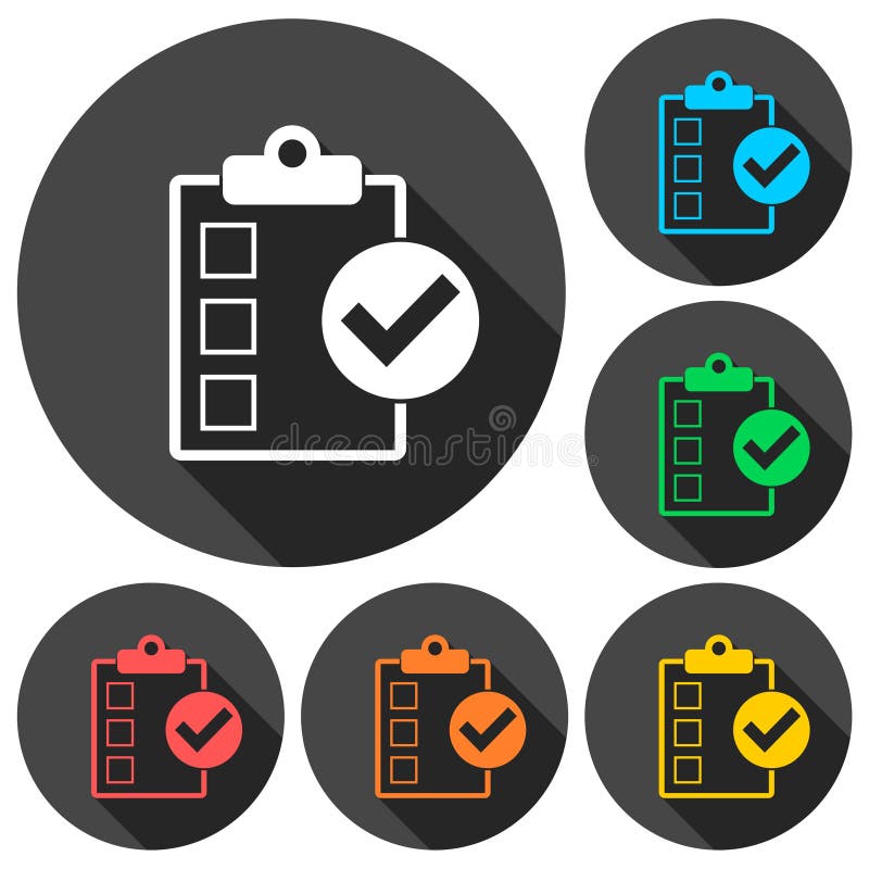 Checklist Icons Set with Long Shadow Stock Vector - Illustration of ...
