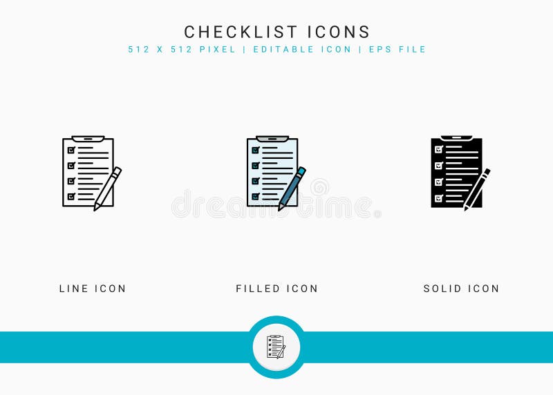 Checklist Icons Set Vector Illustration with Solid Icon Line Style ...