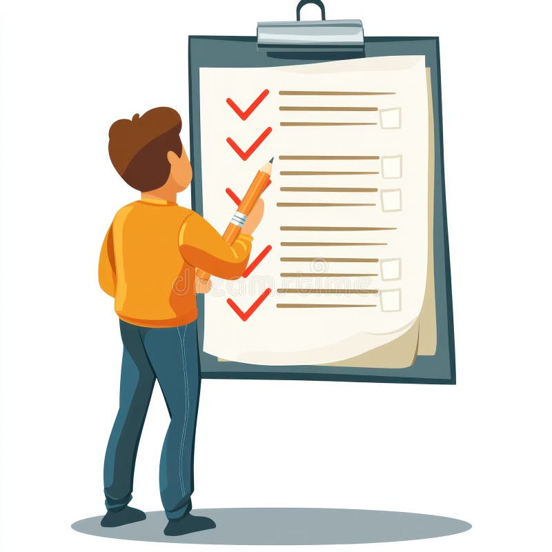 Checklist Illustration Cartoon Man Completing Task List Stock ...