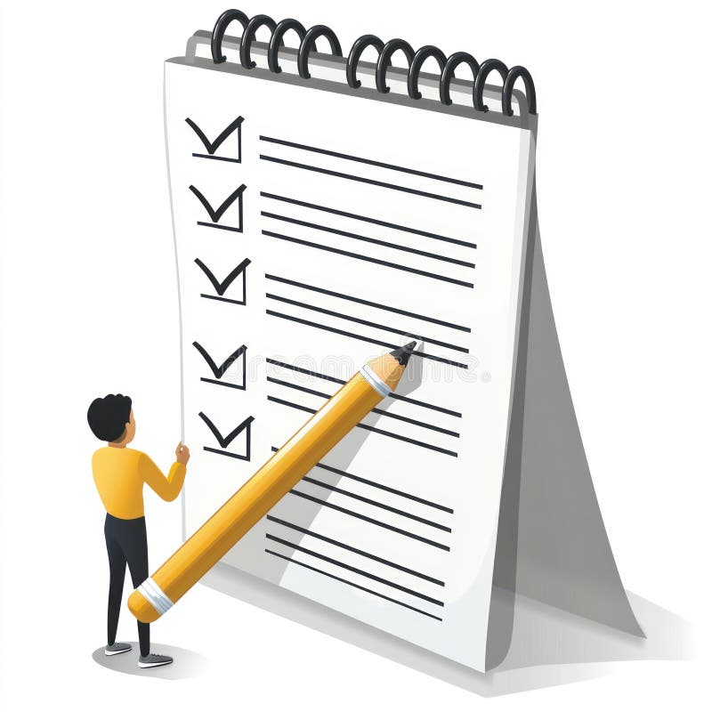 Checklist Illustration, Person Completing Task List on Spiral Notepad ...