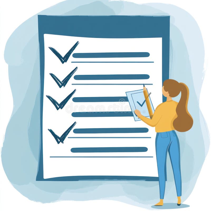 Checklist Illustration Person Completing Task, Productivity Concept ...