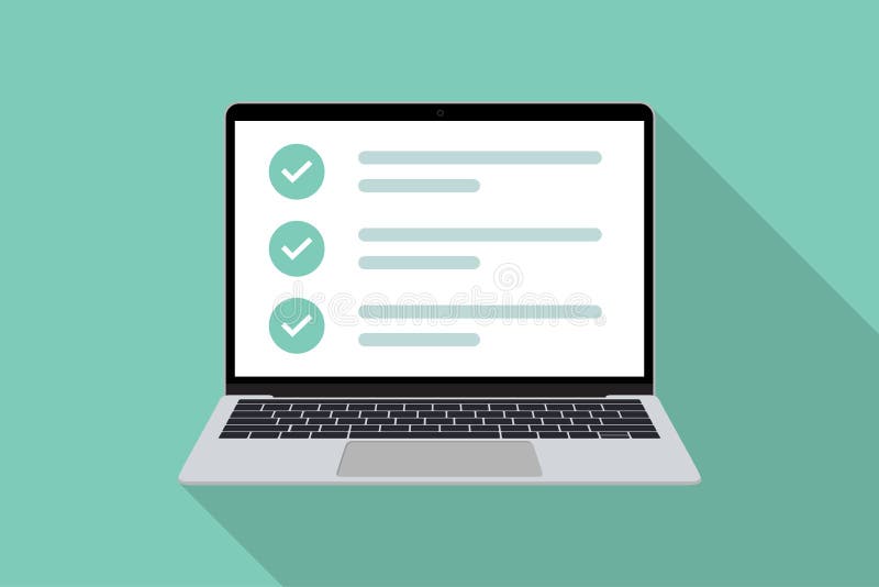 Checklist in Laptop with Long Shadow in a Flat Design. Laptop Screen ...