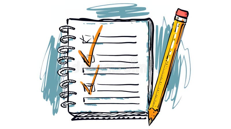 Checklist - List of Goals and Objectives, Pencil Sketch. Checkmarks in ...