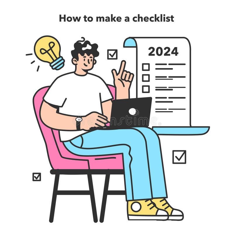 Checklist Making Concept. Character Making Big Plans for a Year Ahead ...