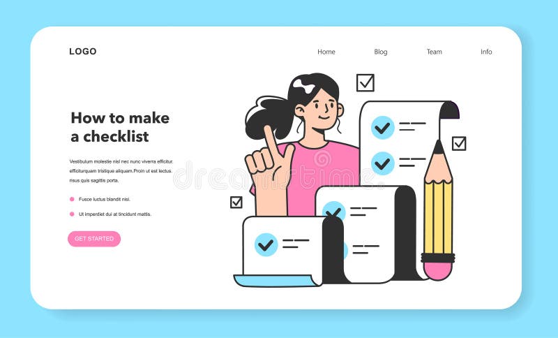 Checklist Making Web Banner or Landing Page. Character Planning Stock ...