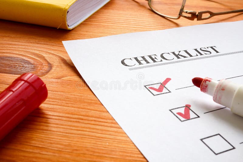 Checklist with Marks and Red Marker on the Desk. Stock Photo - Image of ...