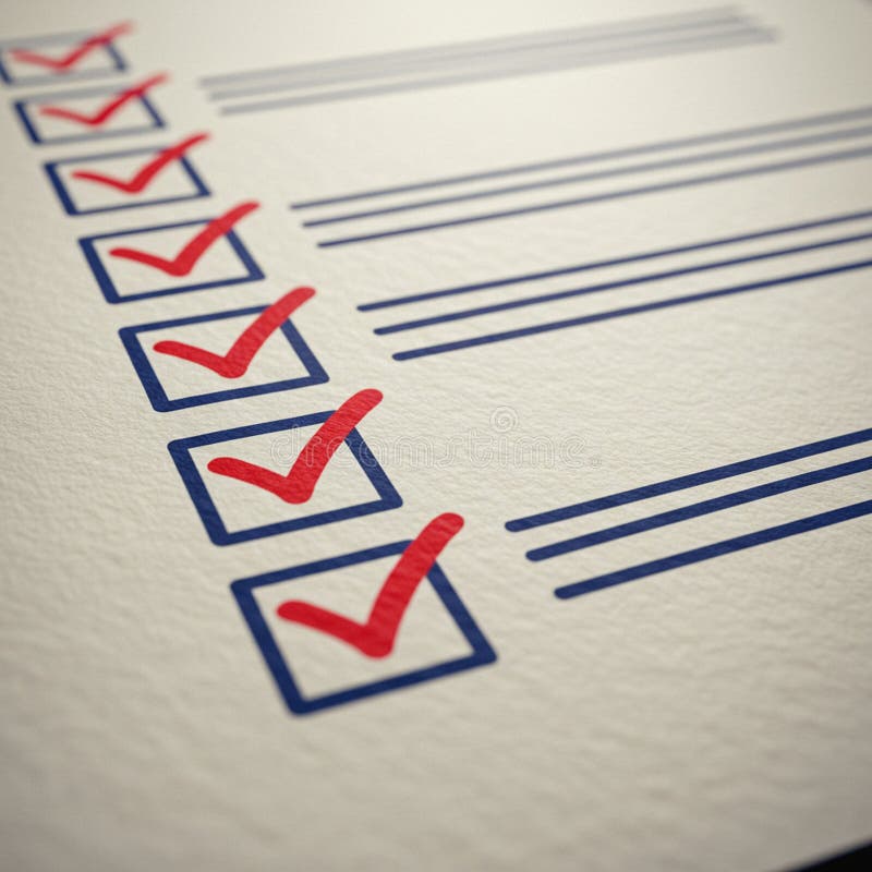 A Checklist with Multiple Blue Boxes, Each Marked with a Red Checkmark ...