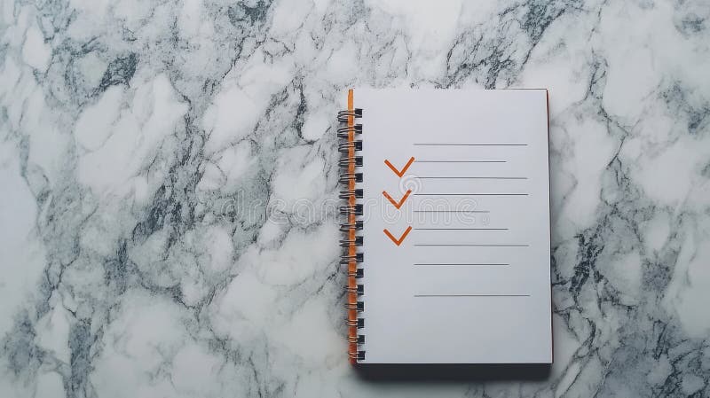 Checklist with Orange Check Marks on a Marble Background, To-do List Concept, Flat Lay, Copy ...