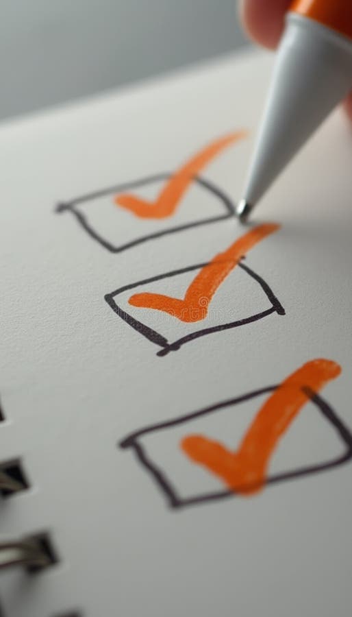 Checklist with Orange Checkmarks Stock Photo - Image of checked, work ...