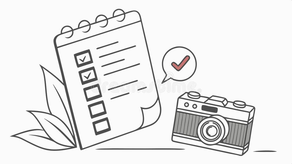 Checklist with Pen and Camera, Planning and Photography Theme Vector ...