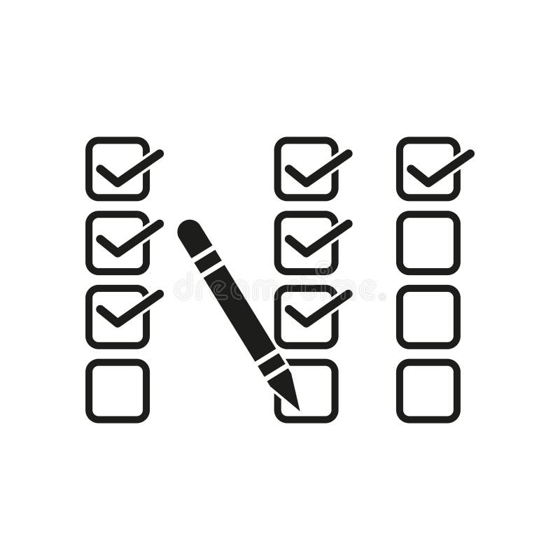Checklist with Pen. Task Completion Icon. Marked Boxes Symbol. Vector ...