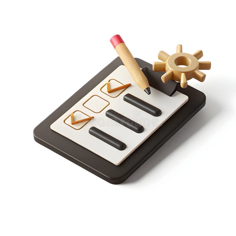 Checklist with Pencil and Gear Task Completion Stock Illustration ...